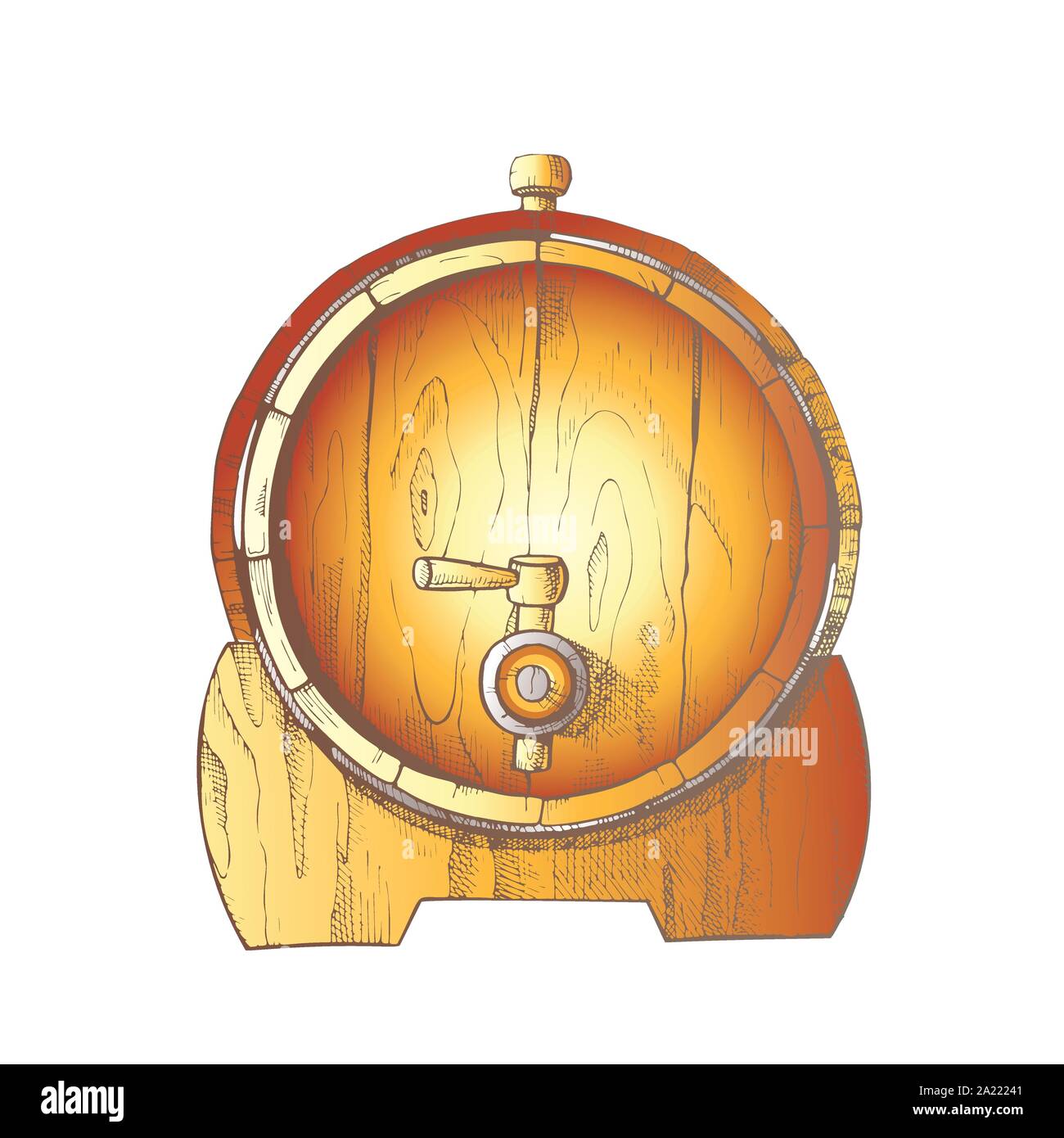 Beer Drawn Wooden Oak Barrel Front View Color Vector Stock Vector Image ...