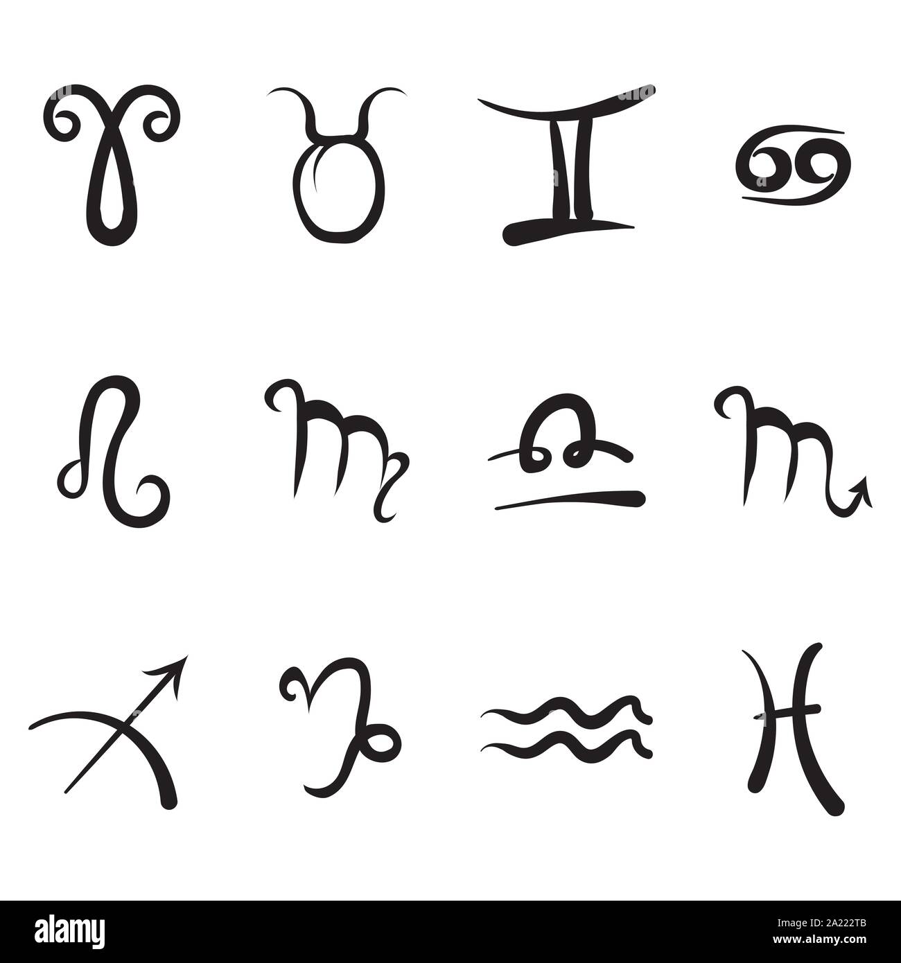 Set of Zodiac Icons Isolated on White Background. Astrological Symbols ...