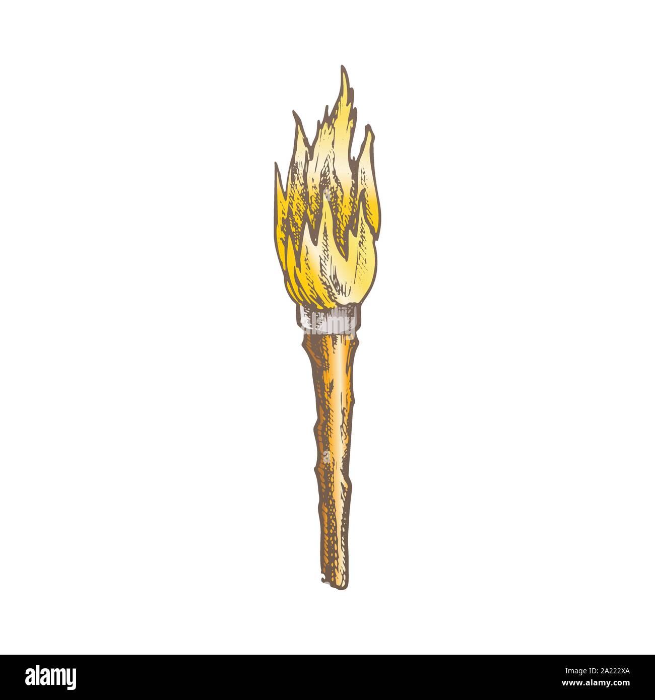 Torch Handmade Old Wooden Burning Stick Color Vector Stock Vector Image ...