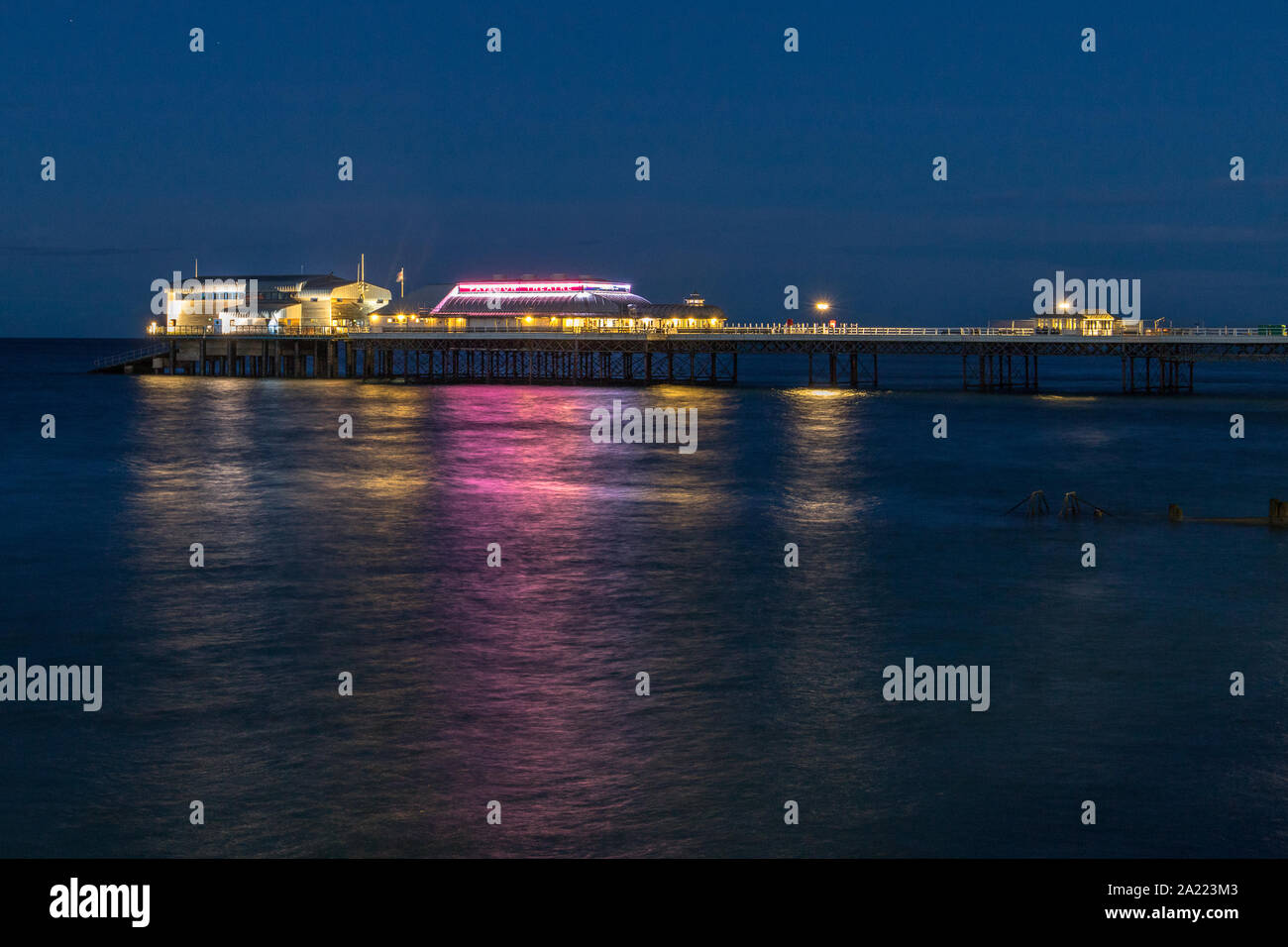 Cromer Pier seen at night using long exposure, taken from waterfront ...