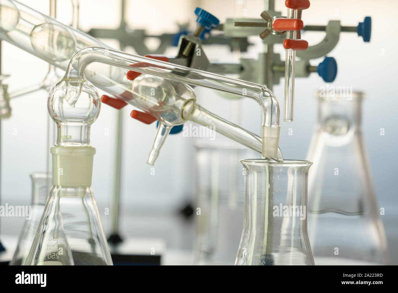 Glass instruments in the laboratory of chemical synthesis Stock Photo ...