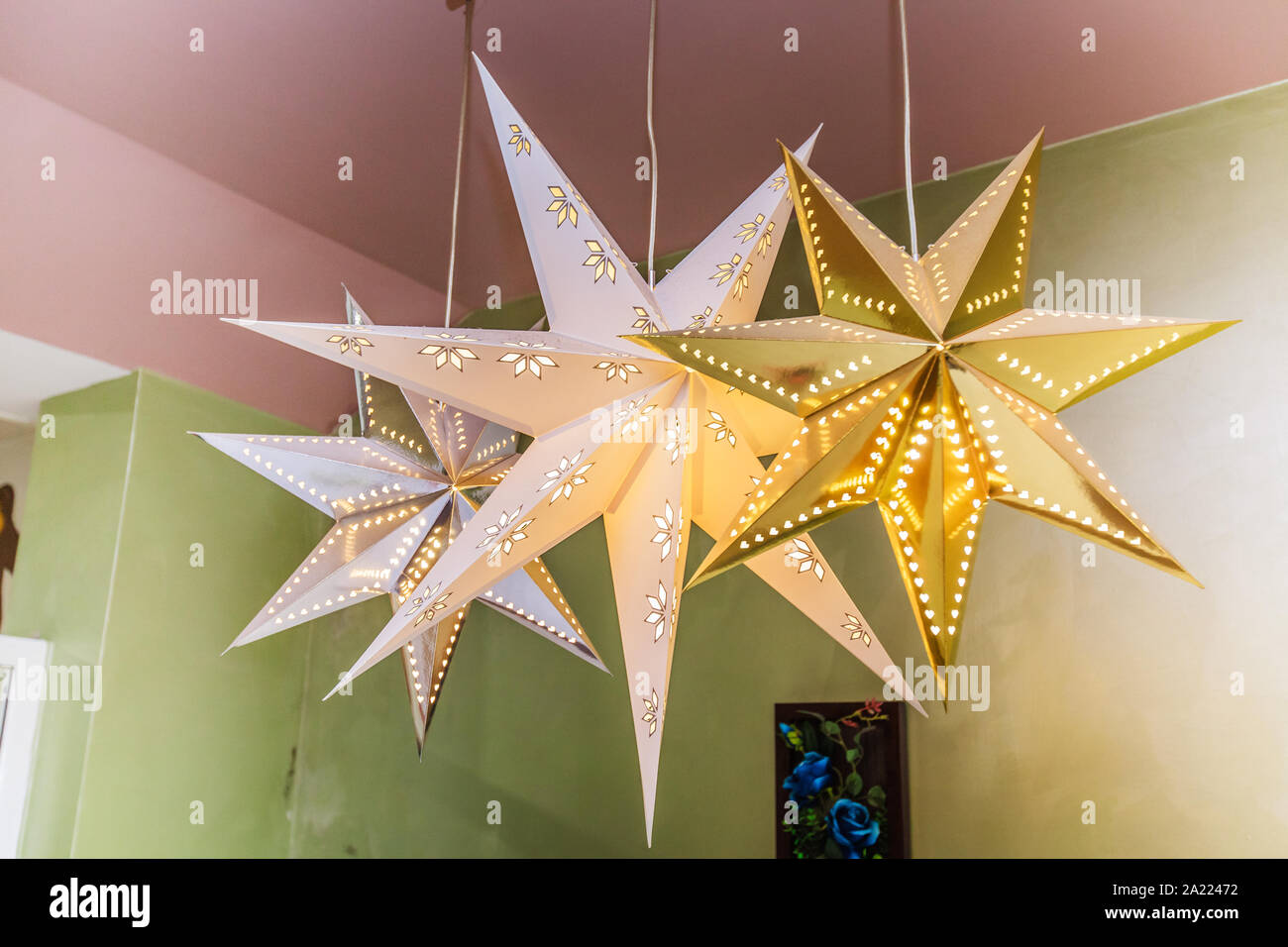 Decorated shine stars, birthday decoration Stock Photo - Alamy