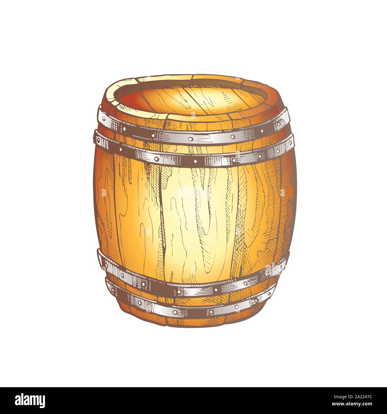 Standing Vintage Wooden Barrel Side View Color Vector Stock Vector ...