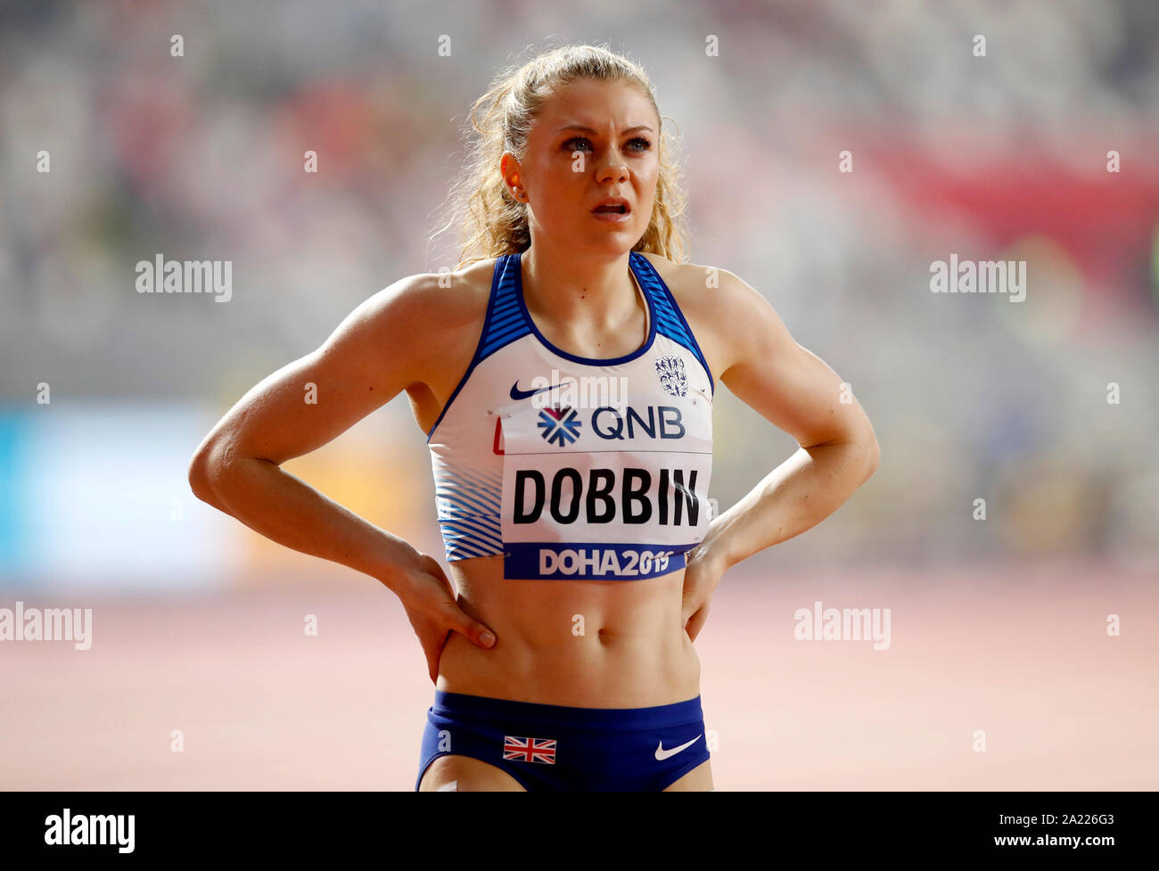 Great Britain's Beth Dobbin reacts after finishing 3rd in the 6th heat ...