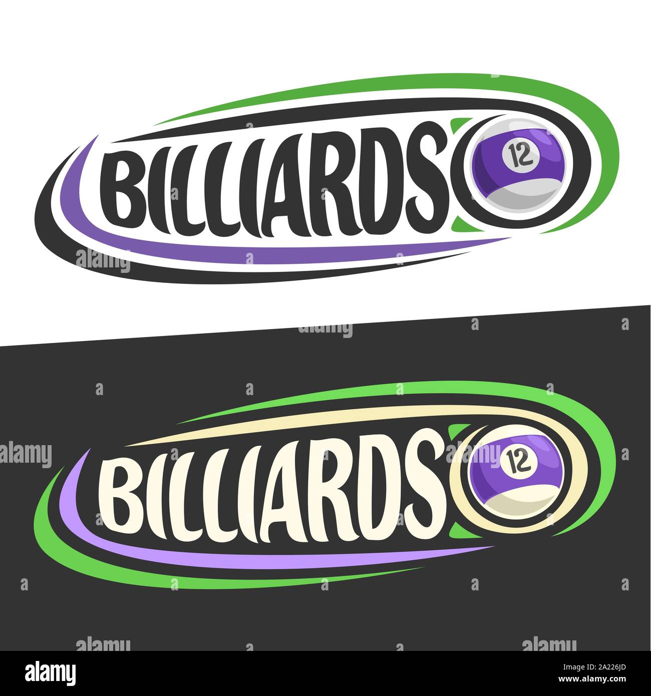 Vector logos for Billiards game, striped ball and handwritten word ...