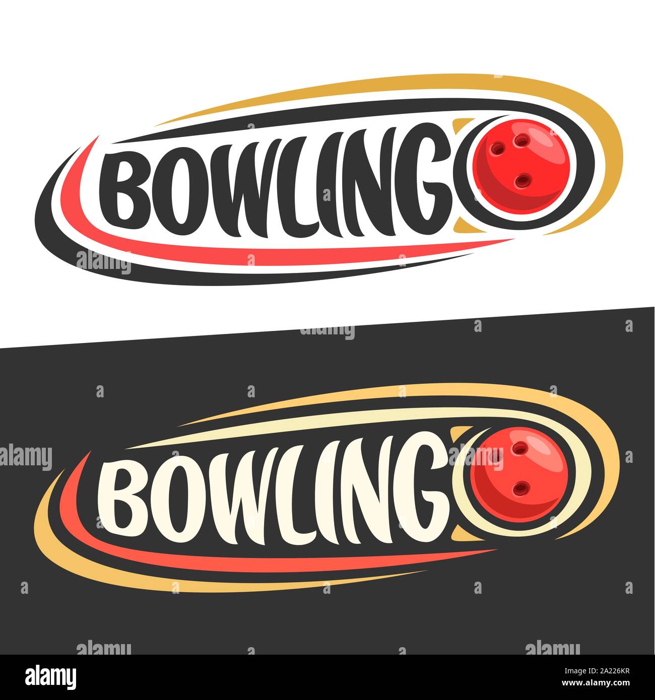Vector logos for Bowling game, sliding on trajectory red ball and ...