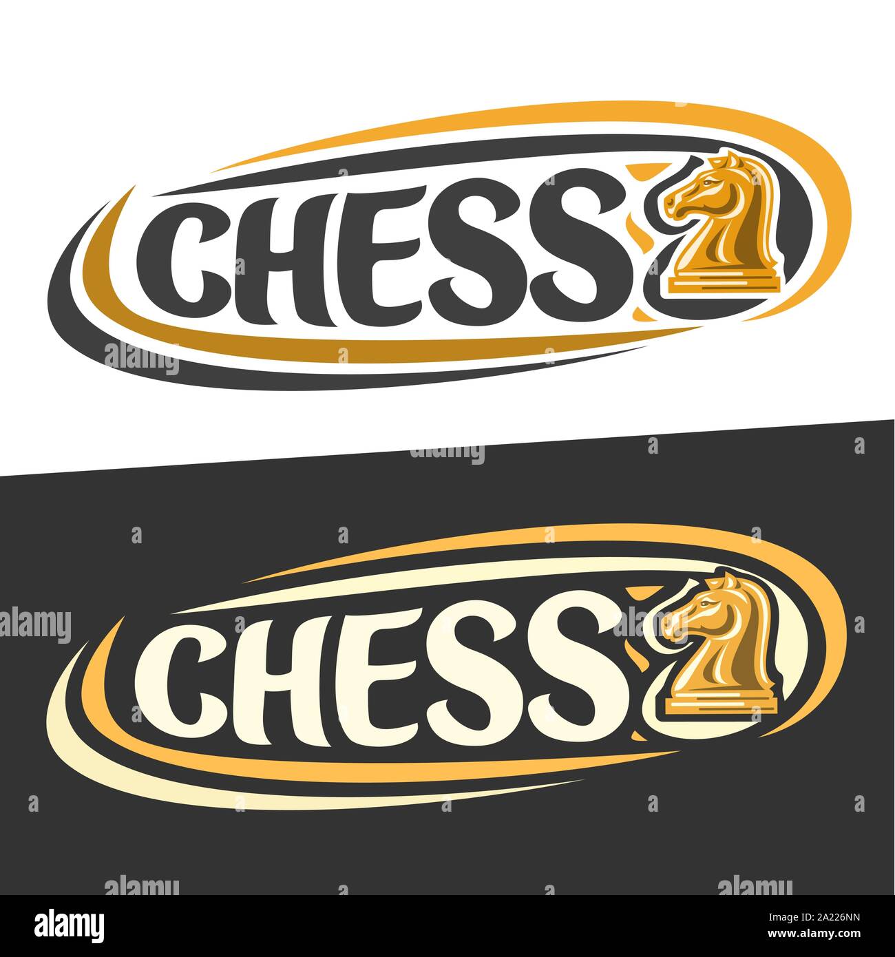 Vector logos for Chess game, figure of yellow knight and handwritten ...