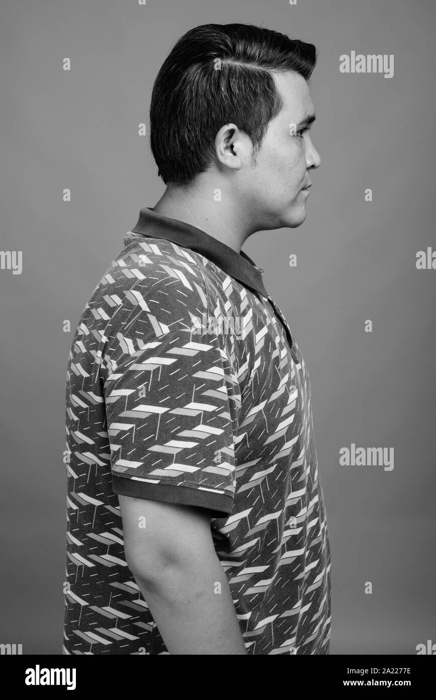 Fat man side view Black and White Stock Photos & Images - Alamy