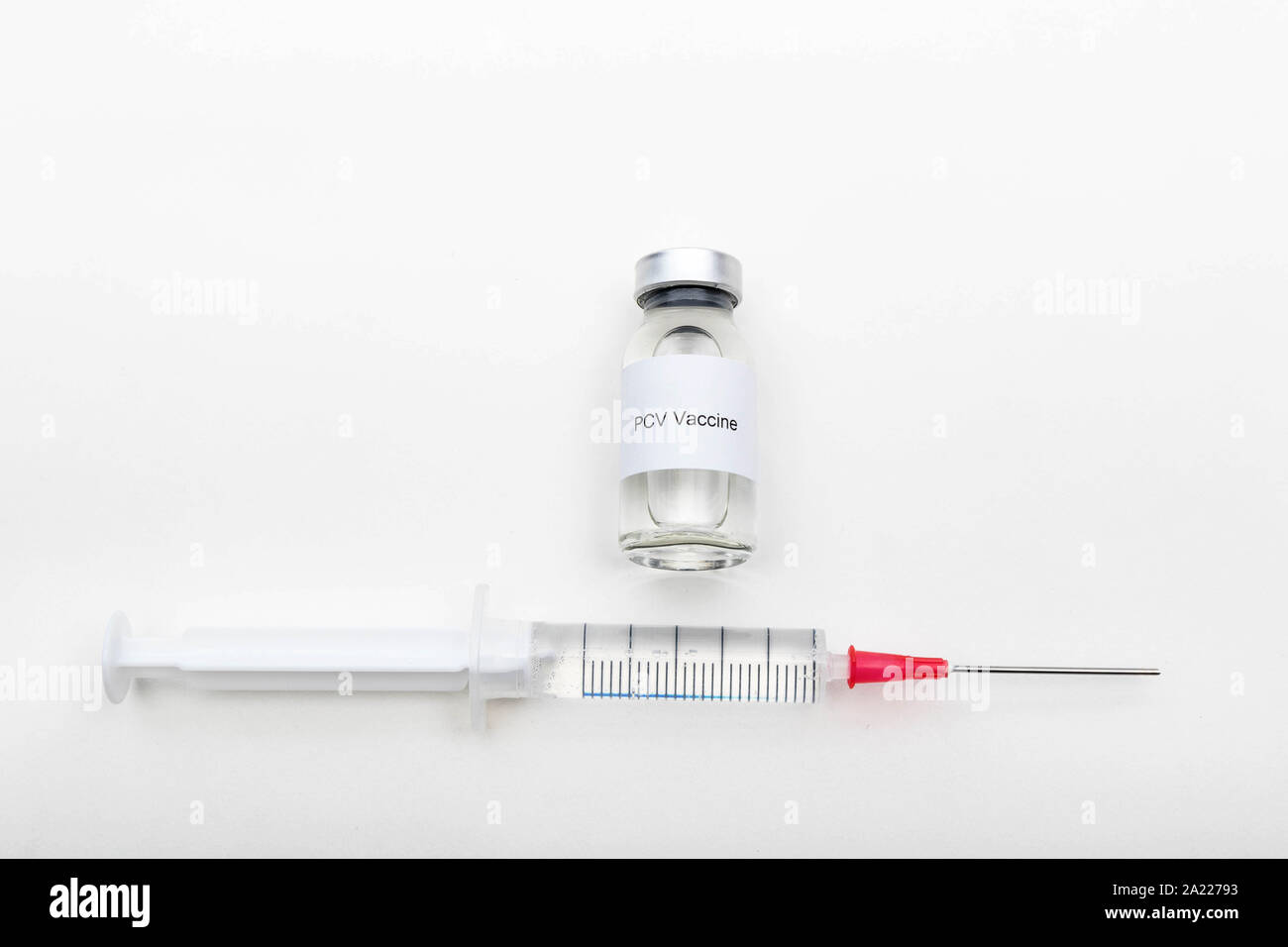 Medical concept showing medical a medical vial reading PCV Vaccine and ...