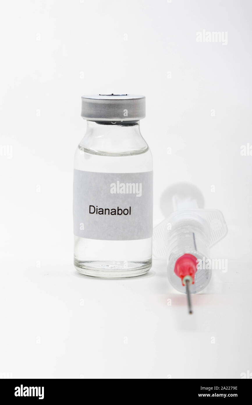 Medical concept showing medical a medical vial reading Dianabol amd a ...