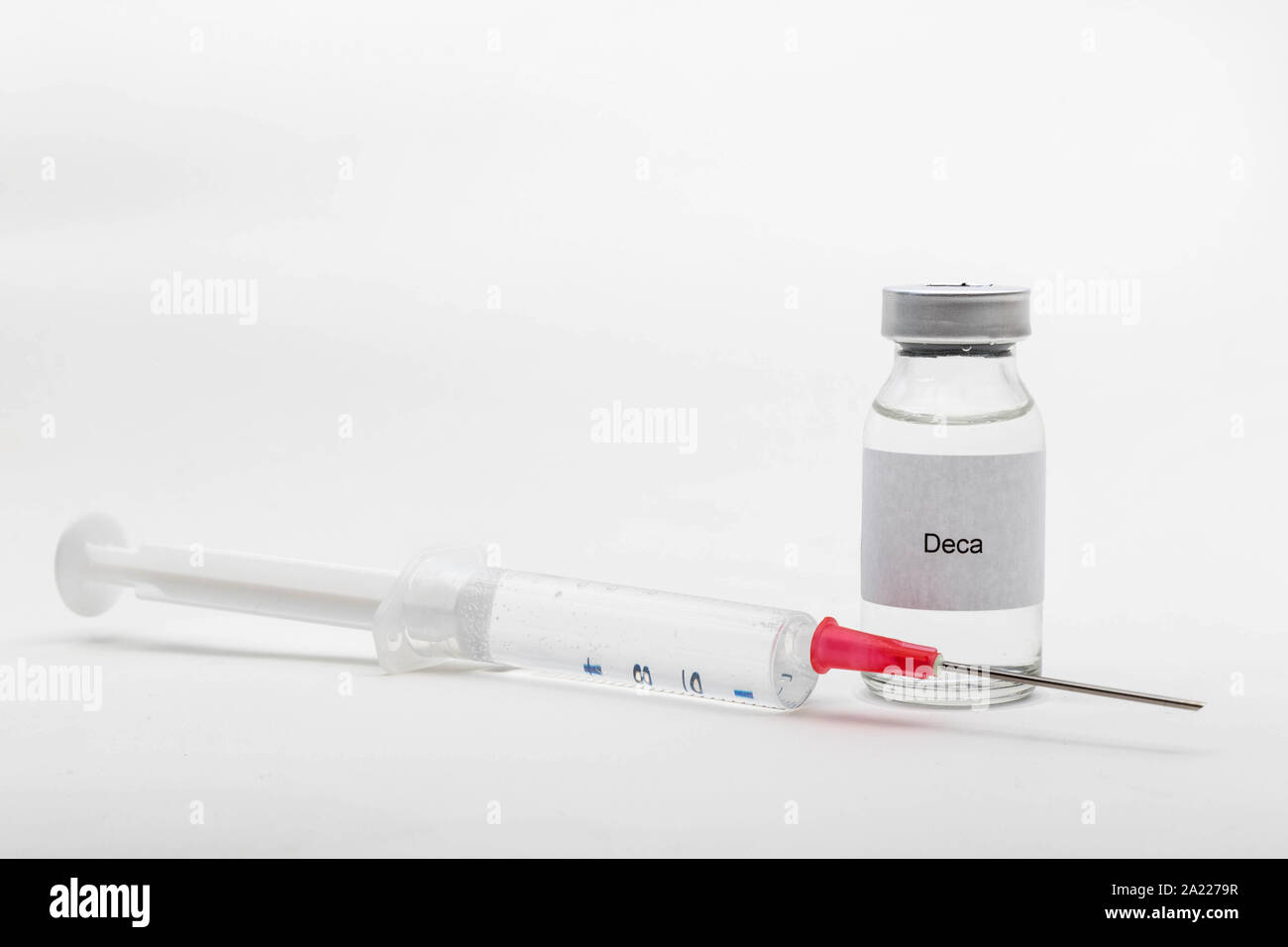 Medical concept showing medical a medical vial reading Deca and a ...