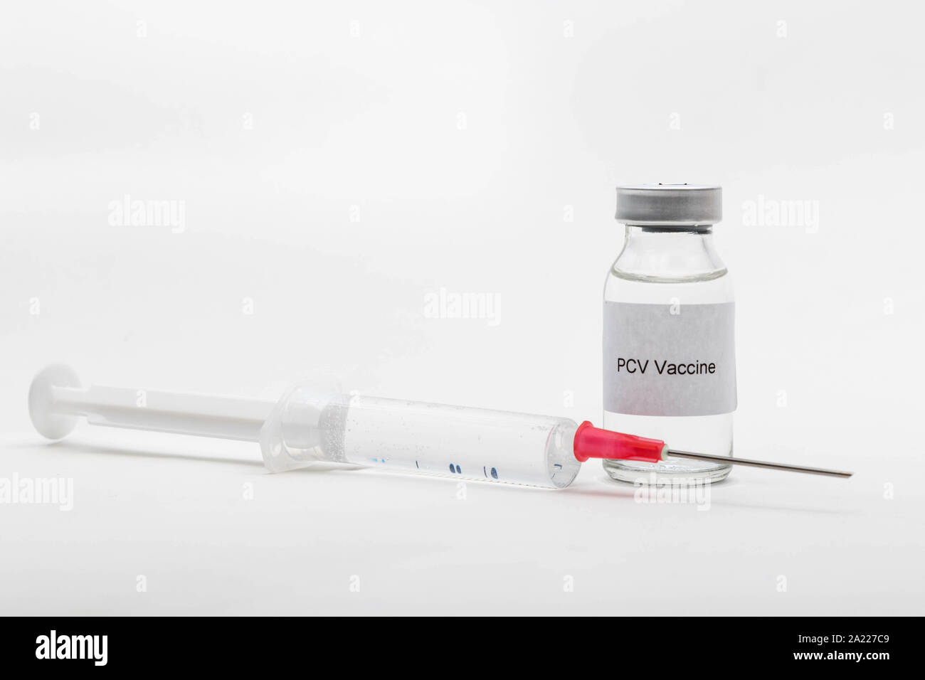 Medical concept showing medical a medical vial reading PCV Vaccine and ...