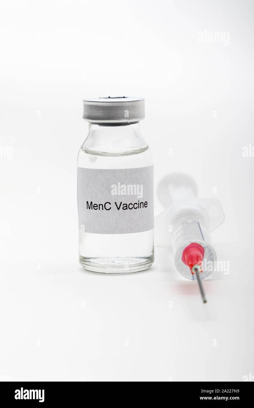 Medical concept showing medical a medical vial reading MenC Vaccine ...