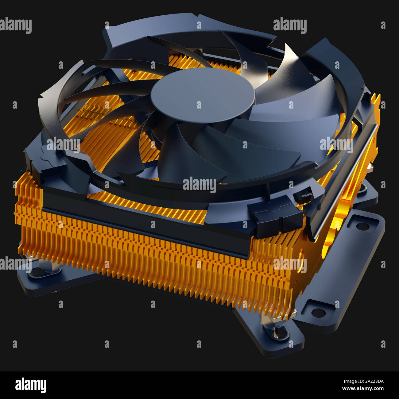 Active CPU cooler with the finned heat-sink and the fan. 3d rendering ...