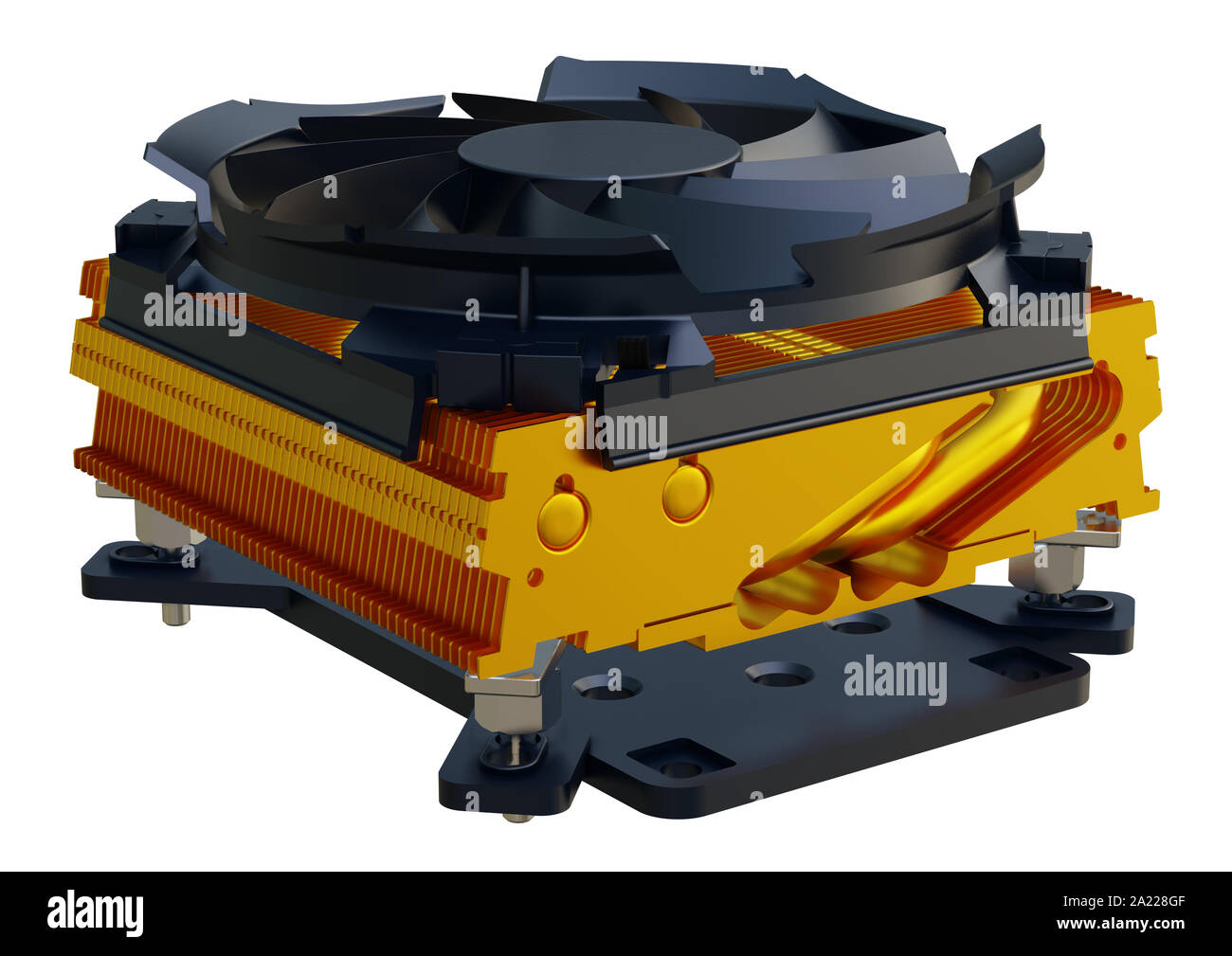 Computer CPU cooling system. fan and radiator isolated on white ...