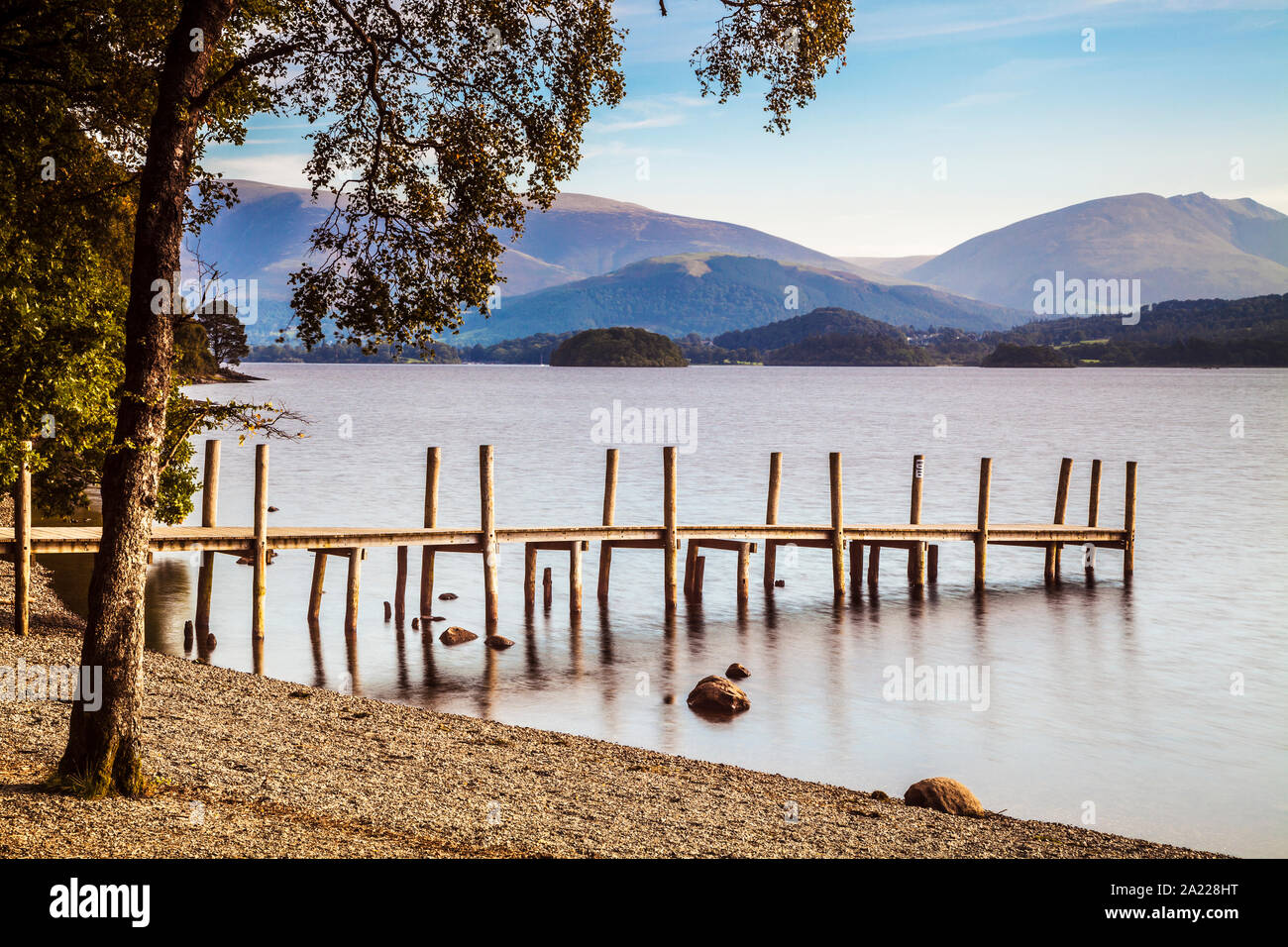 Early morning light over Derwent Water from Brandelhow, Lake District ...