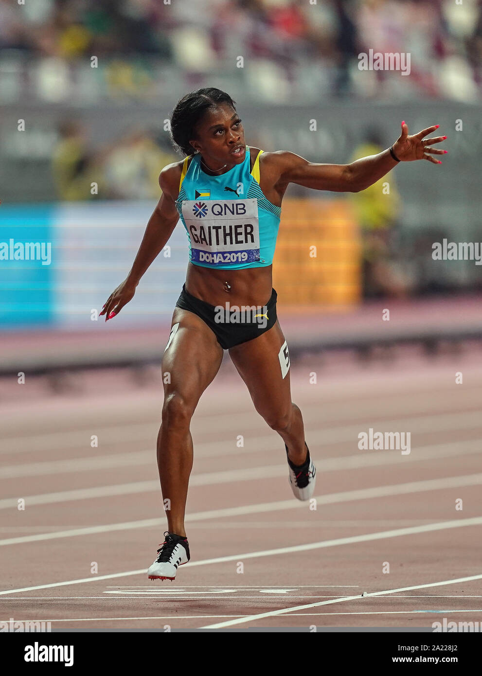 Doha, Qatar. 30th Sep, 2019. Tynia Gaither of The Bahamas competing in ...