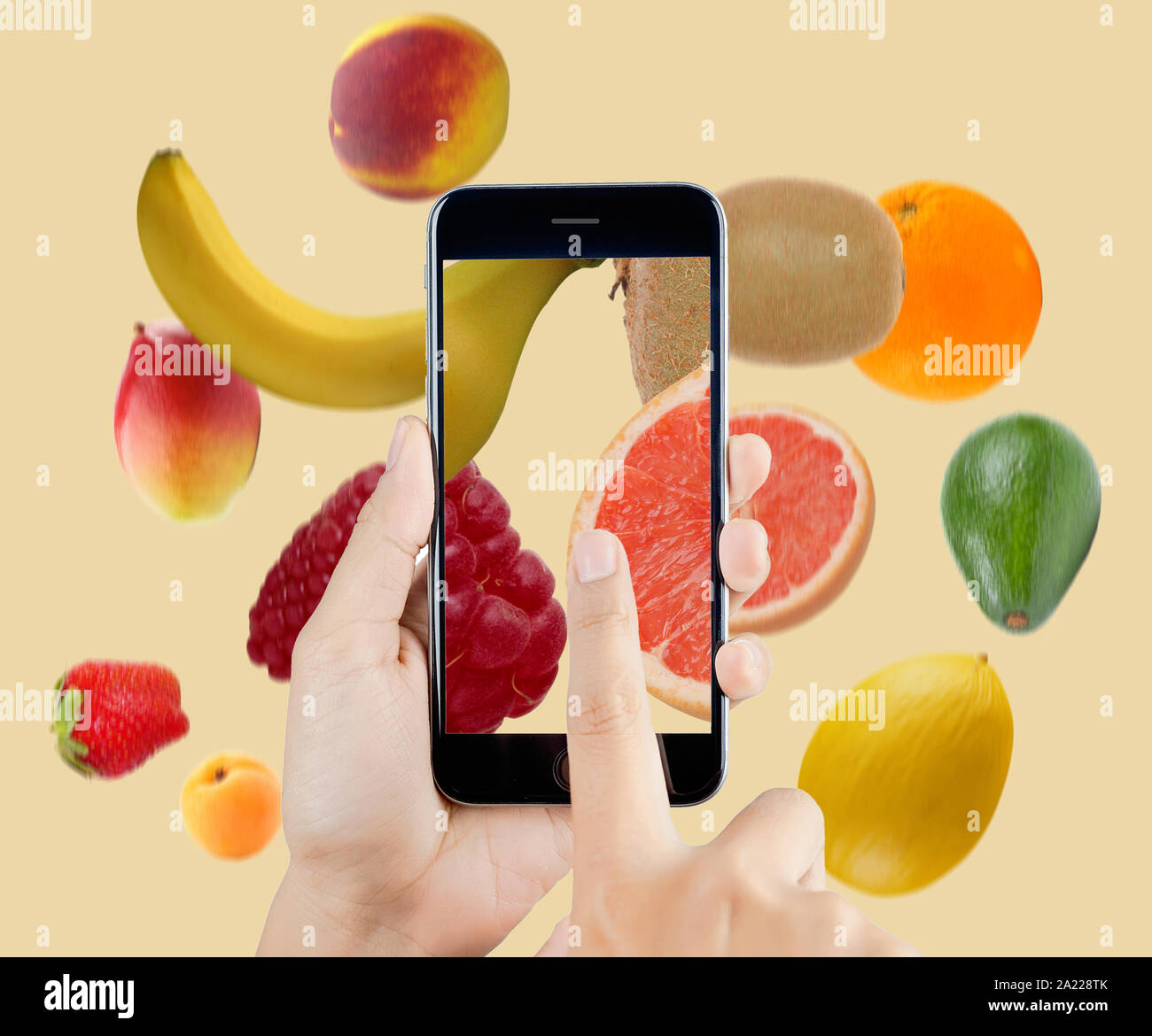 fruits in smart phone screen Stock Photo - Alamy