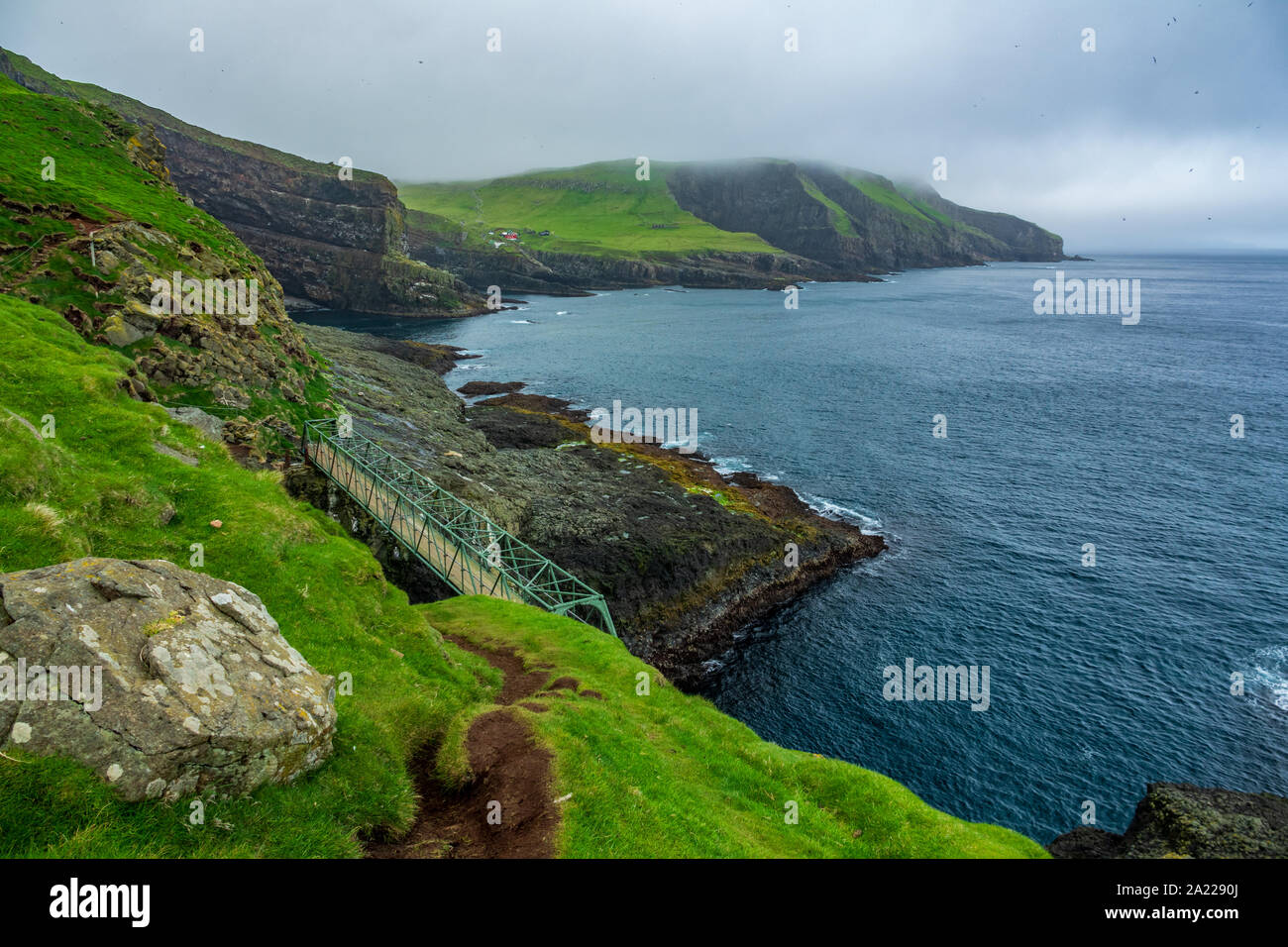 Top view of Mykines suspension bridge in Faroe Islands Stock Photo - Alamy
