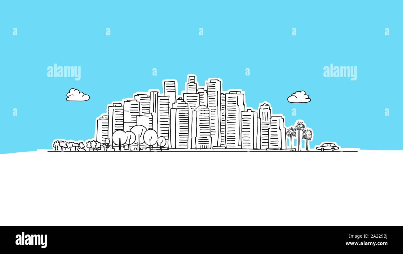 Generic City Lineart Vector Sketch. and Drawn Illustration on blue ...