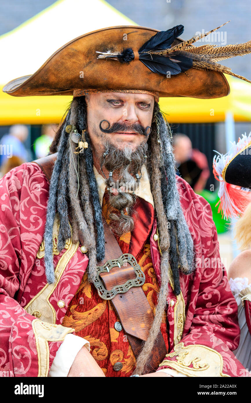 Pirate Day in Hastings, UK. Mature man dressed as Blackbeard the famous ...