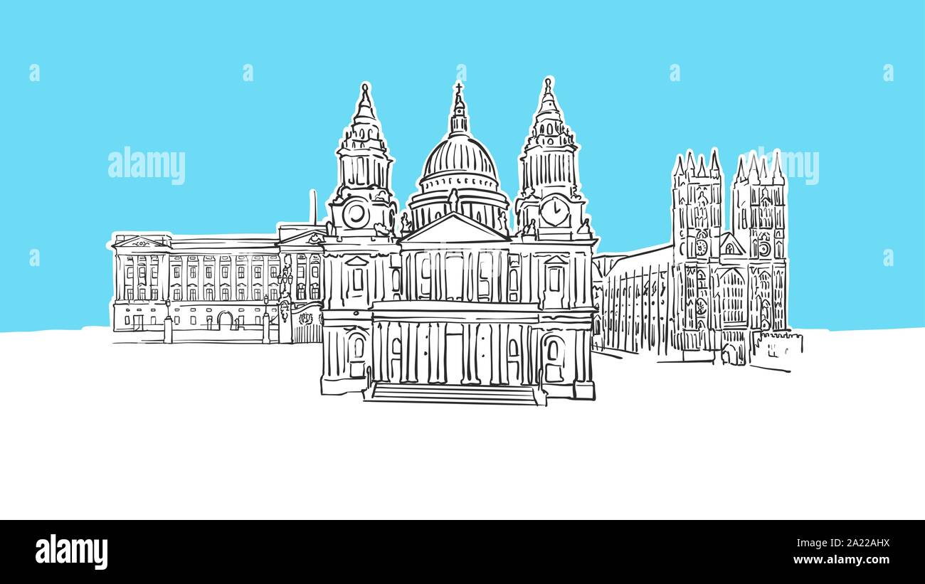 London United Kingdom Lineart Vector Sketch. and Drawn Illustration on ...