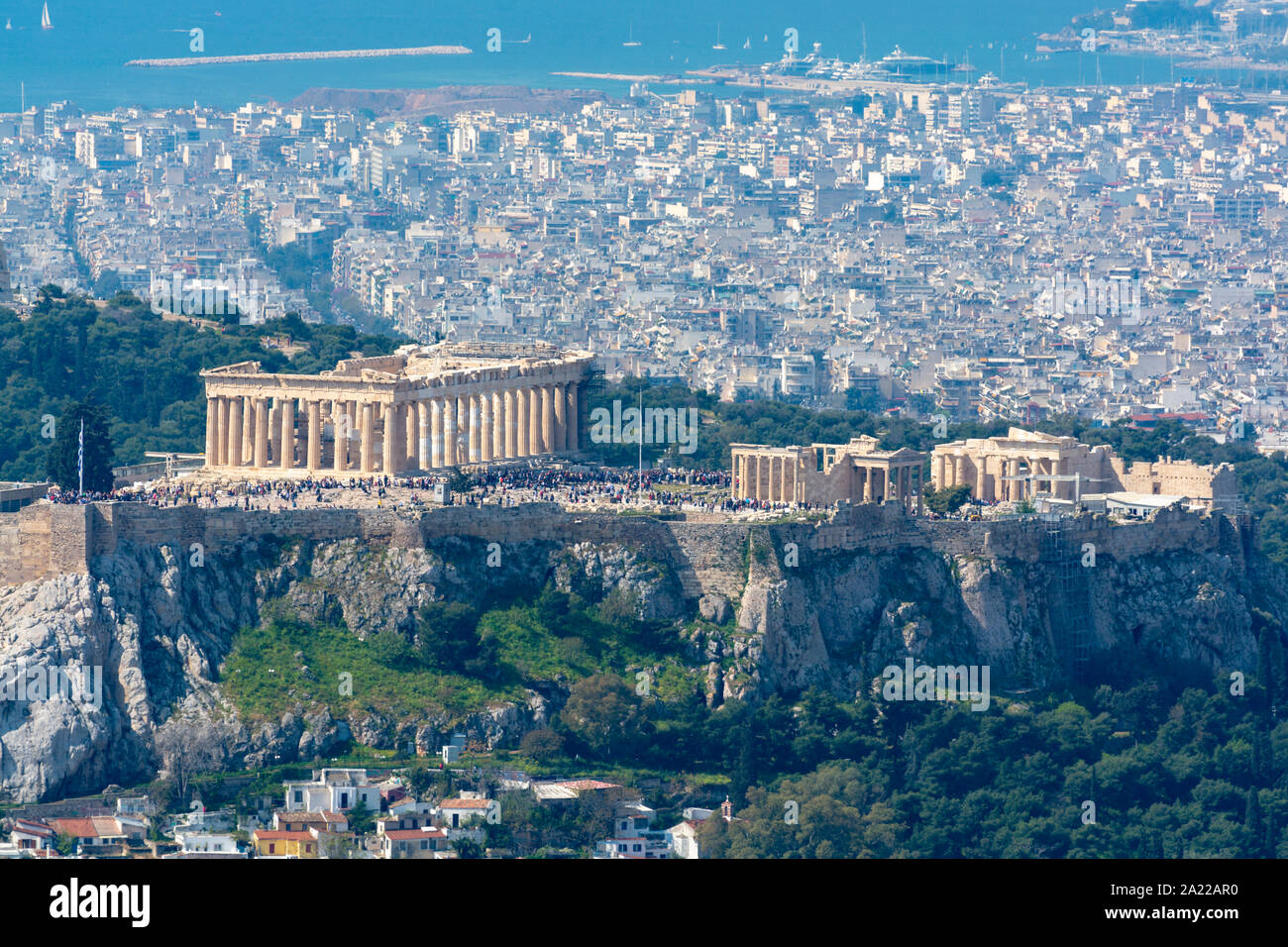 Athens, capital of Greece, in spring, view from hill, cityscape with ...