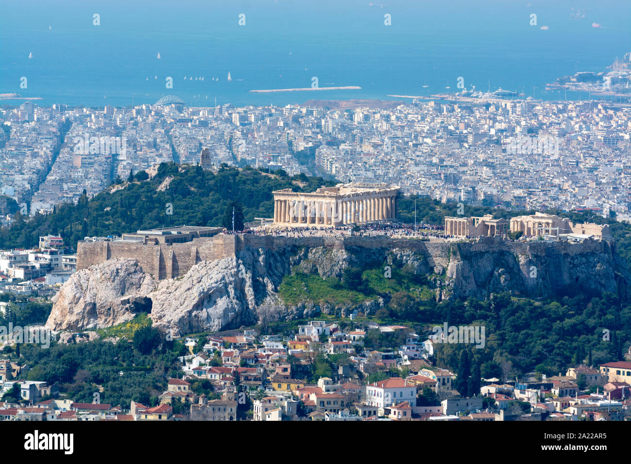 Athens, capital of Greece, in spring, view from hill, cityscape with ...