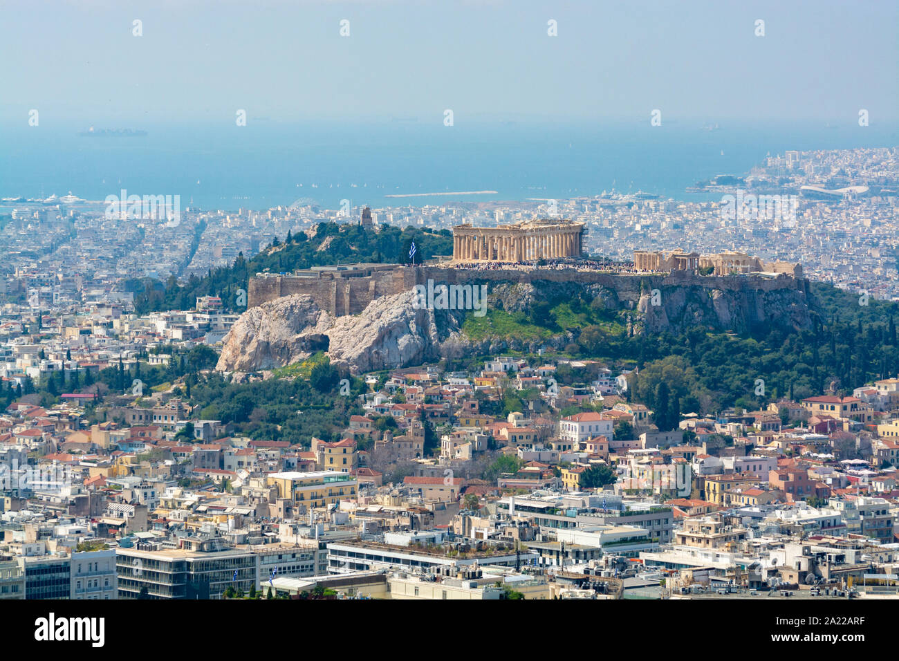 Athens, capital of Greece, in spring, view from hill, cityscape with ...