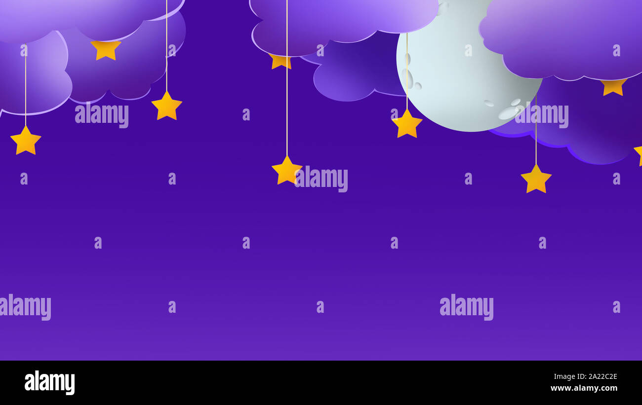 Good night background. Blue sky with moon, clouds and little stars ...