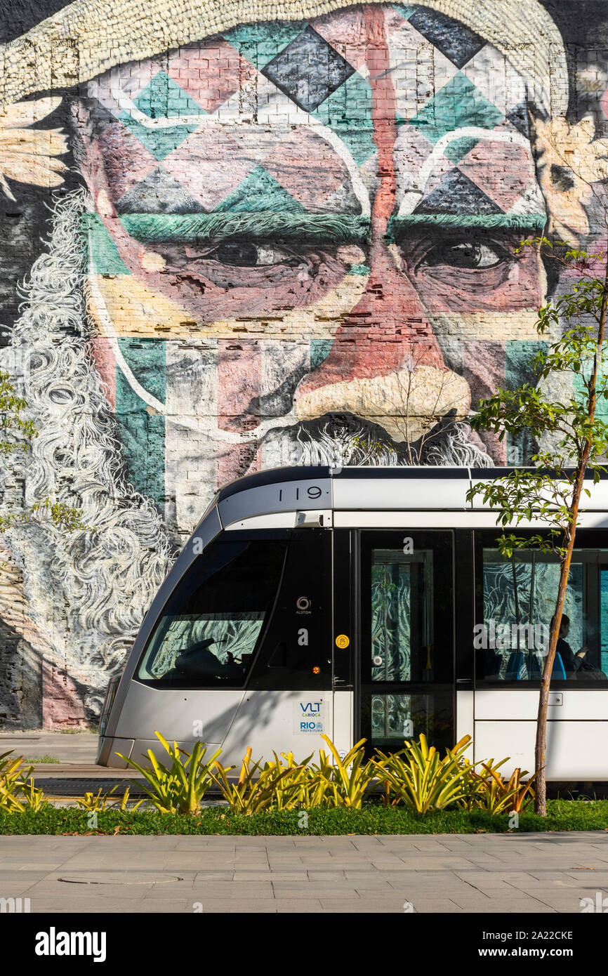 Public transportation train in downtown Rio de Janeiro, Brazil Stock ...