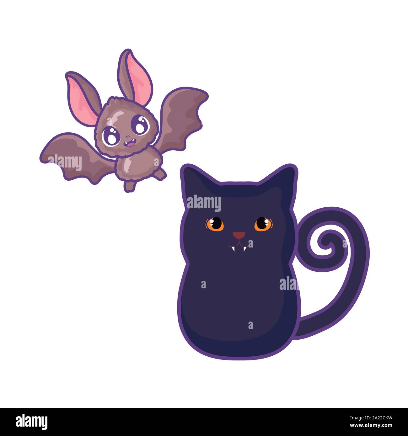 cute cat with bat flying on white background vector illustration design ...
