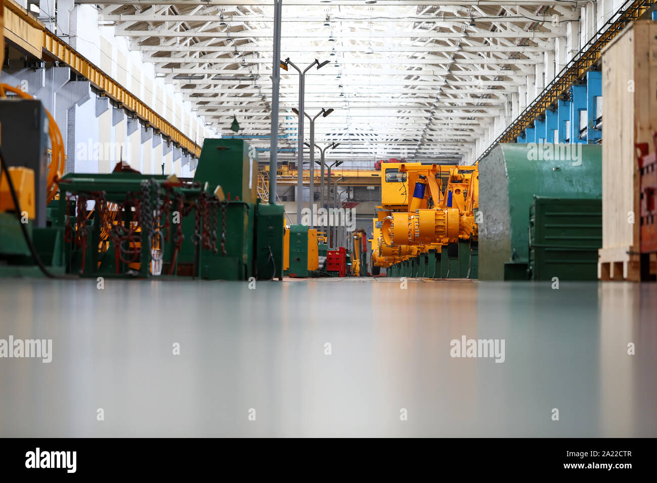 Half ready heavy truck standing at the end of production line Stock ...