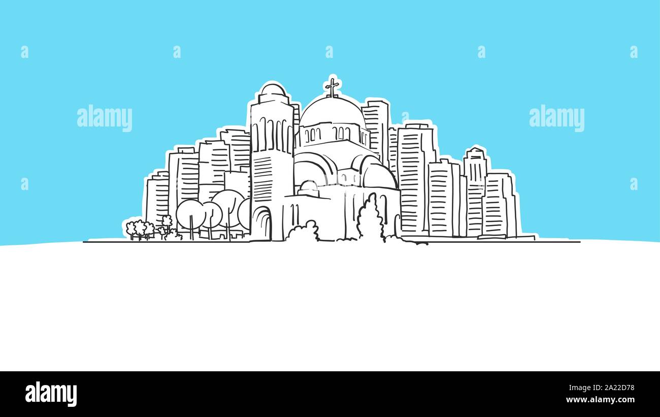 Orthodox Church Lineart Vector Sketch. and Drawn Illustration on blue ...