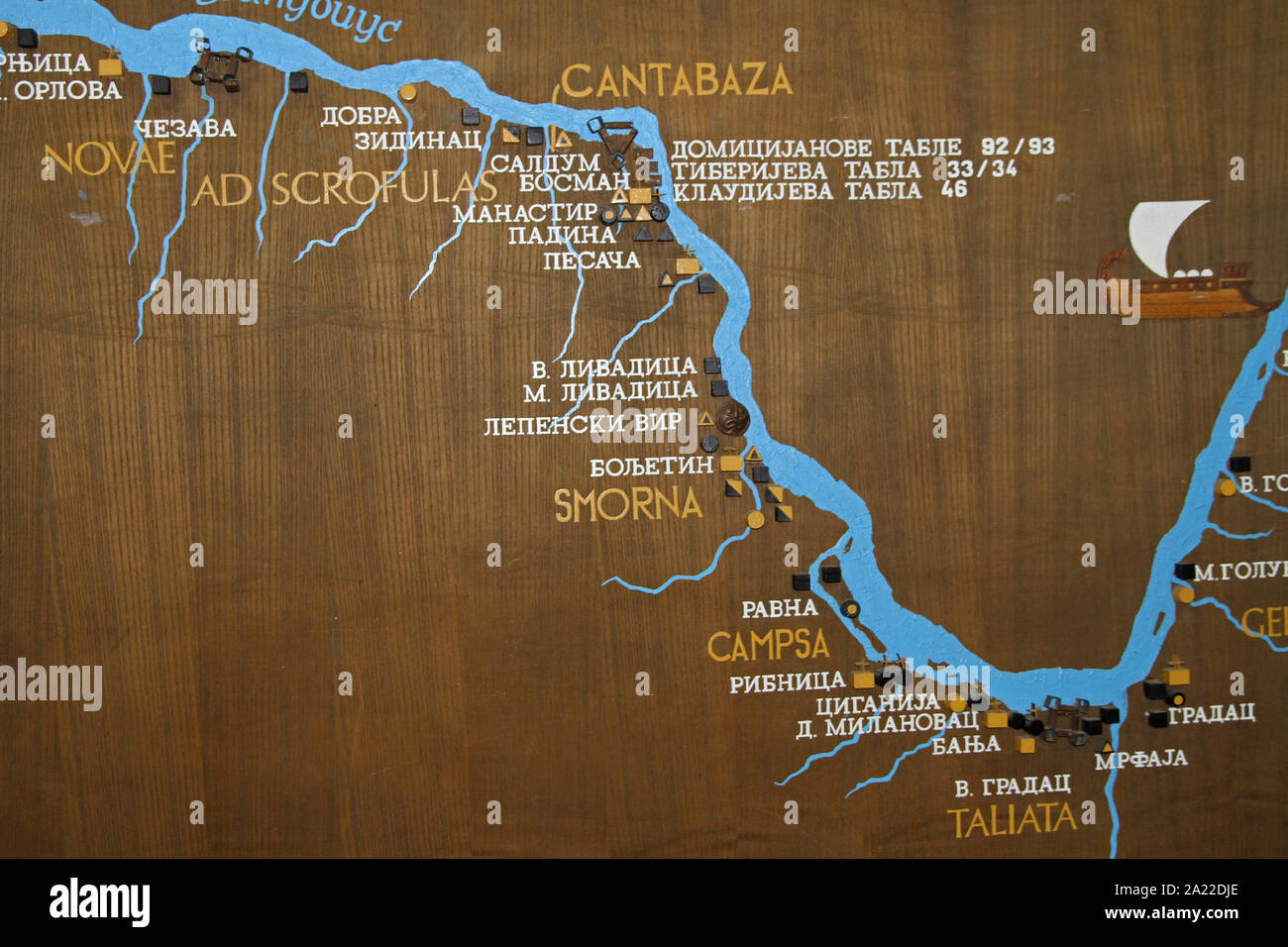 Ancient Roman map of the Danube River, translated in Serbian Cyrillic ...