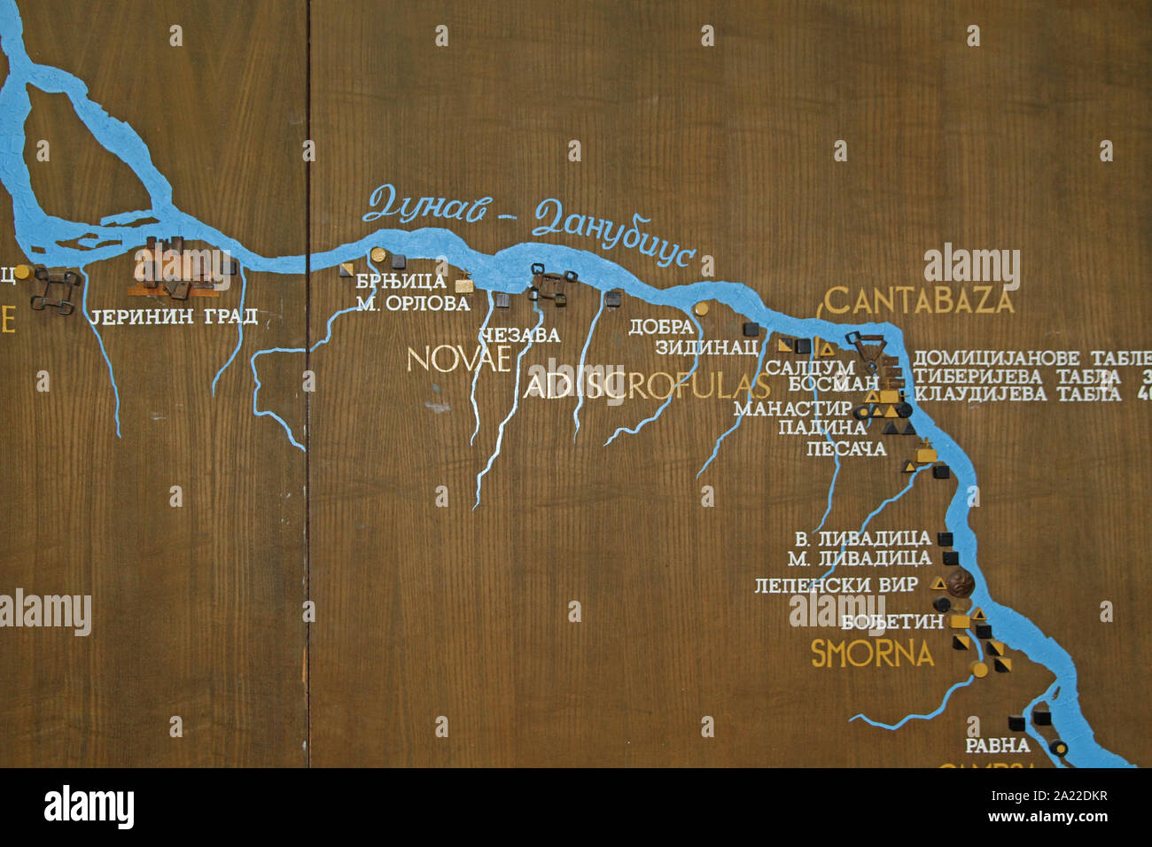 Ancient Roman map of the Danube River, translated in Serbian Cyrillic ...
