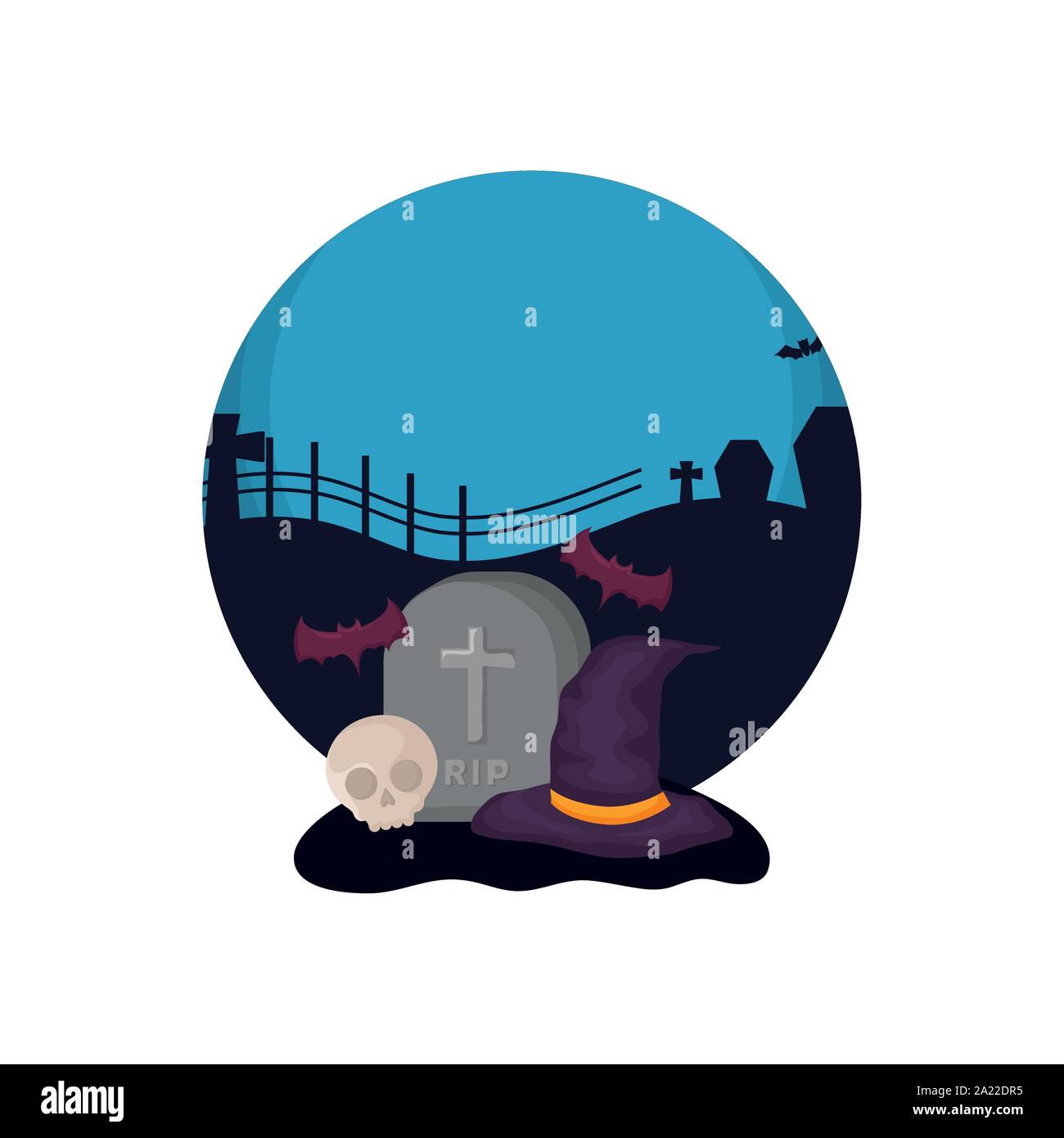 scene of graveyard tombstone with icons halloween vector illustration ...
