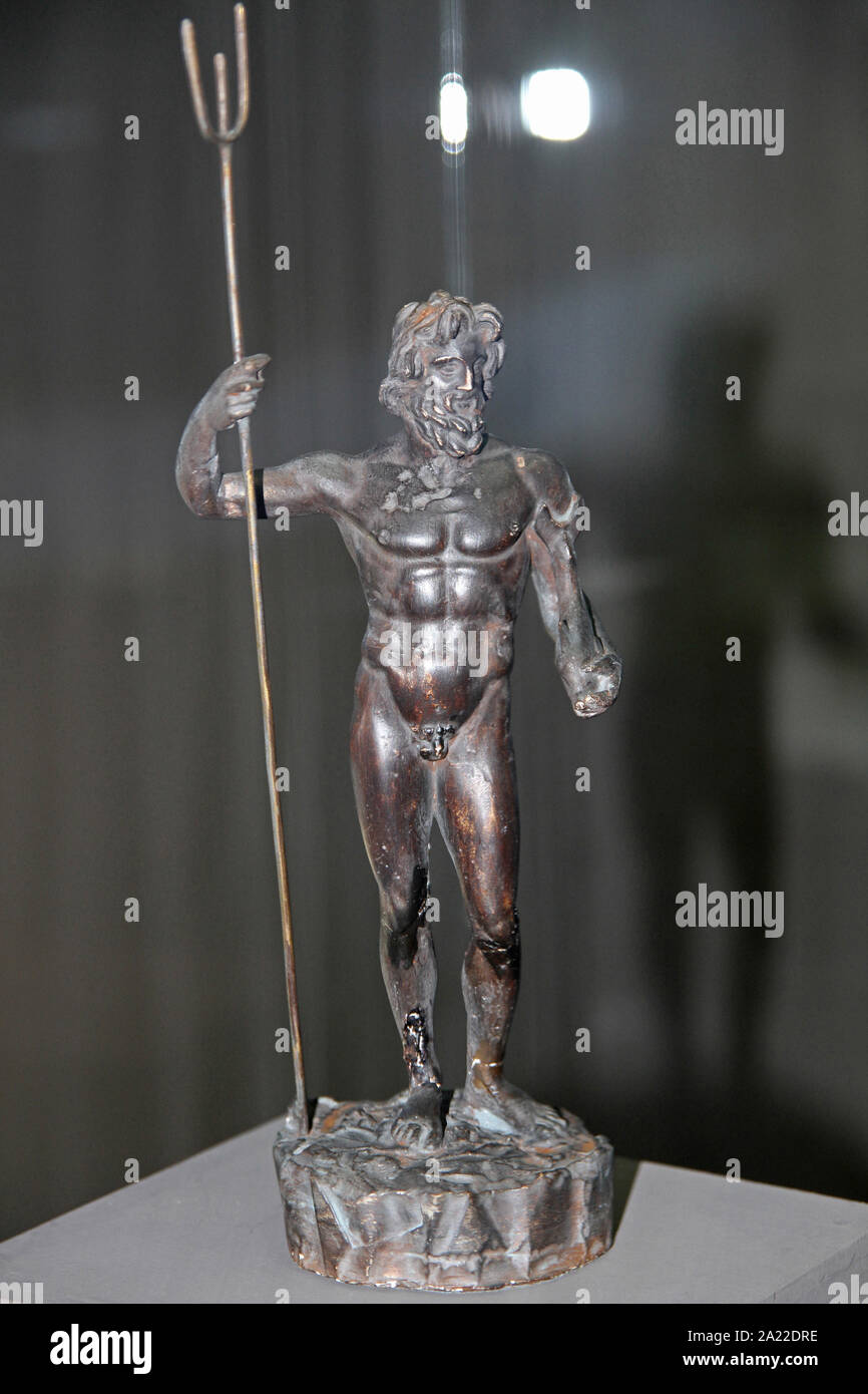 Neptune (AKA Poseidon) with Dolphin and trident, Ancient bronze molded ...