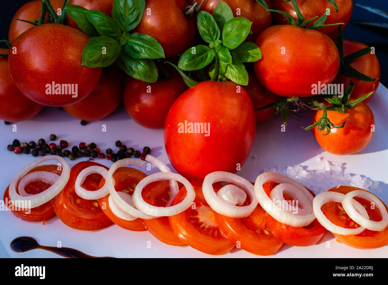 round red Tomato Solanum lycopersicum for a salad Stock Photo - Alamy