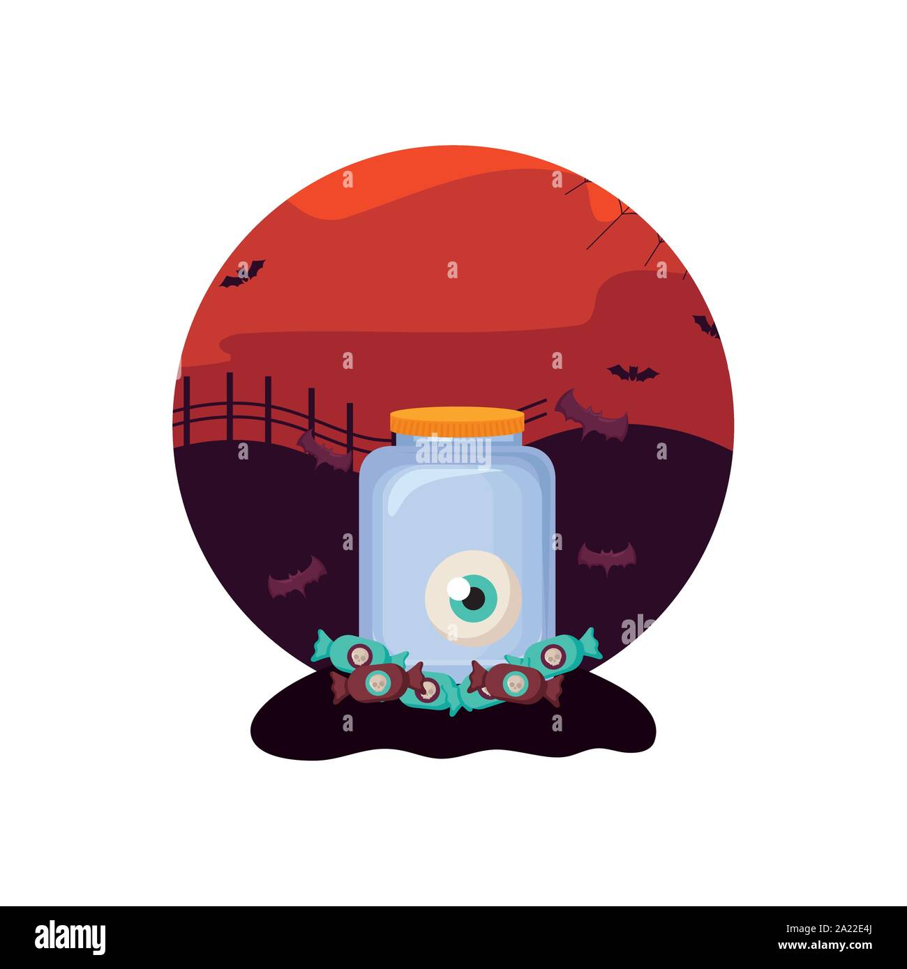 jar with eyes scary with icons in scene halloween vector illustration ...