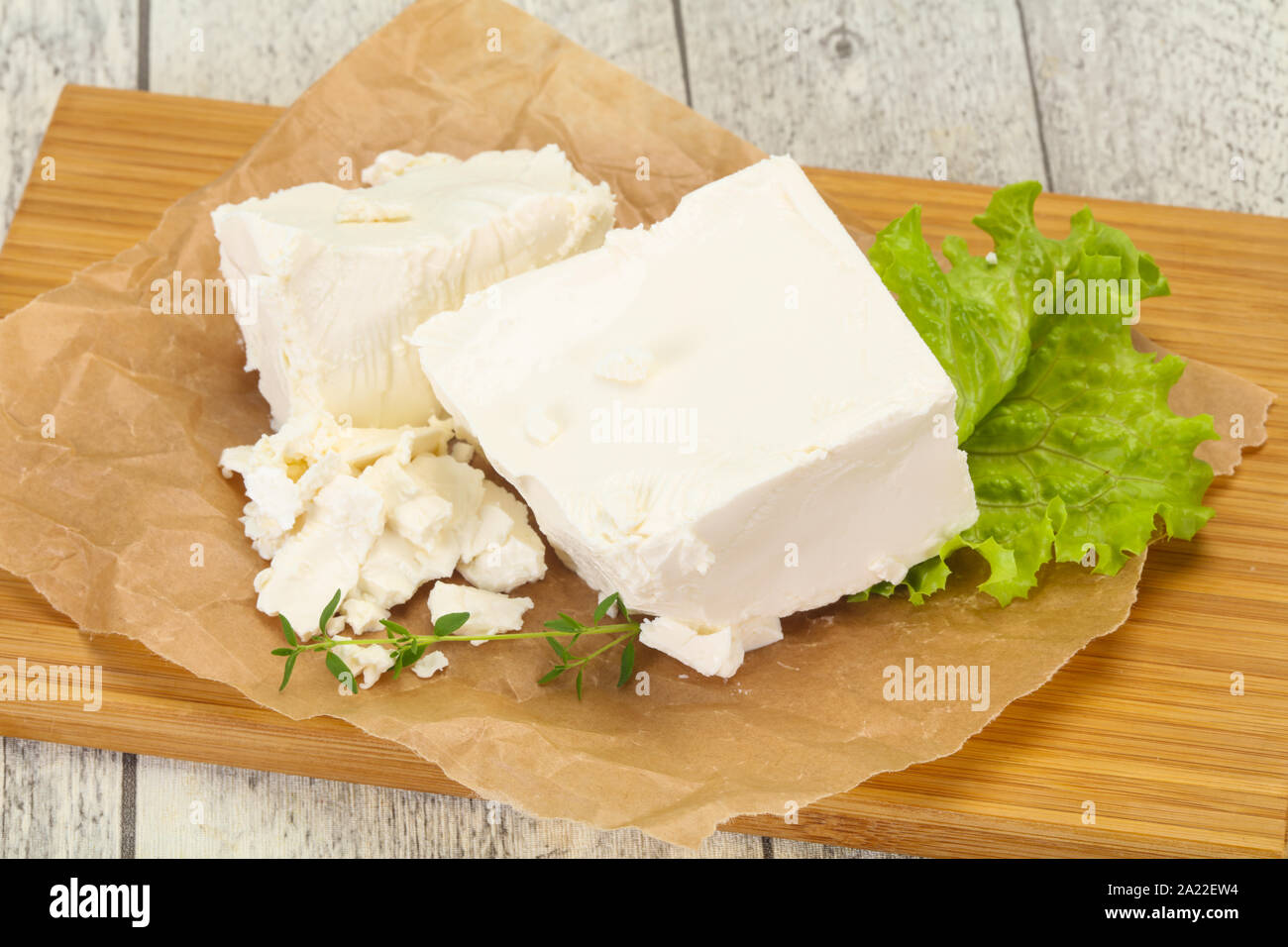 Greek traditional Feta soft cheese in the plate Stock Photo - Alamy