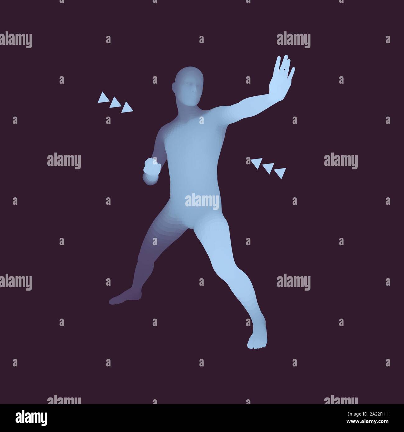 Vector man with hand up to stop. Human showing stop gesture. 3D model ...