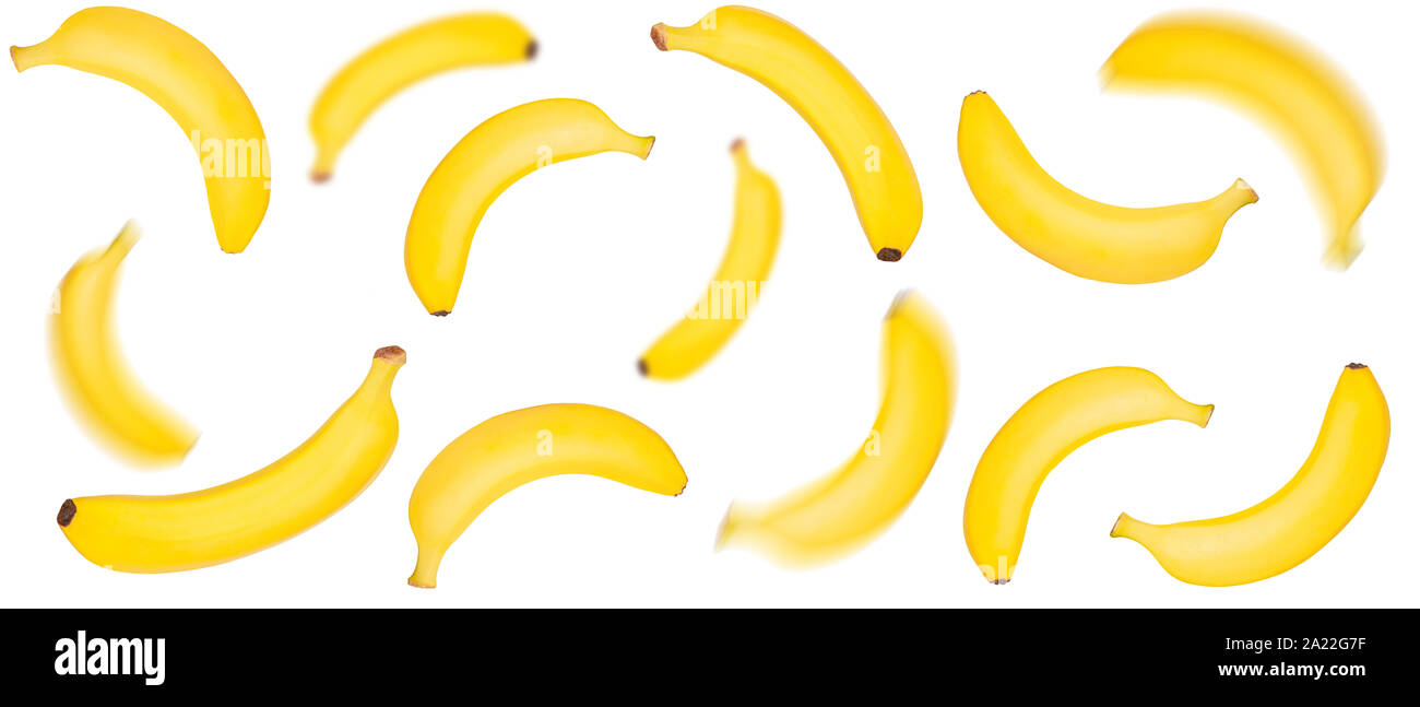 Flying fresh banana fruits on white Stock Photo - Alamy