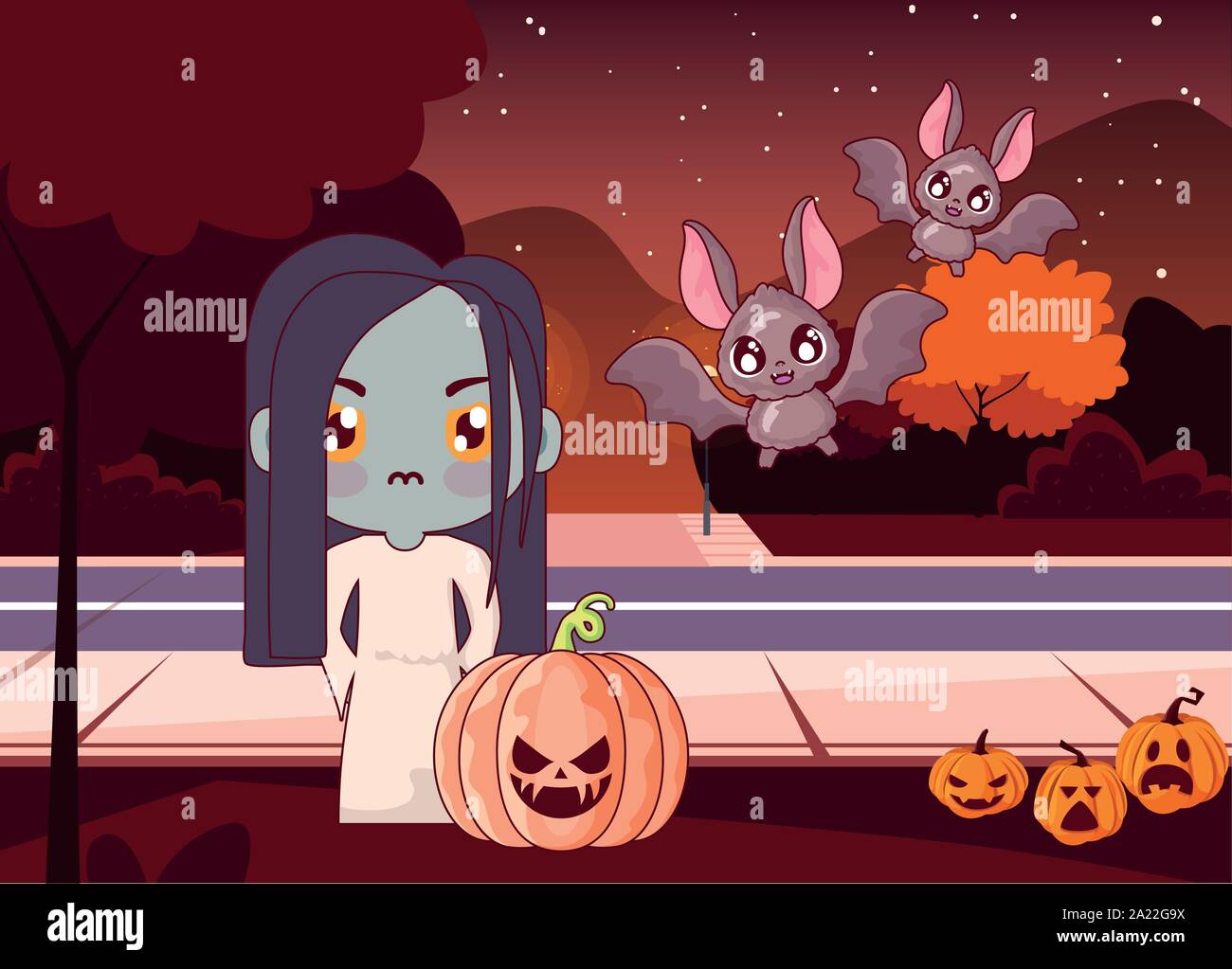 girl disguised as a zombie vector illustration design Stock Vector ...