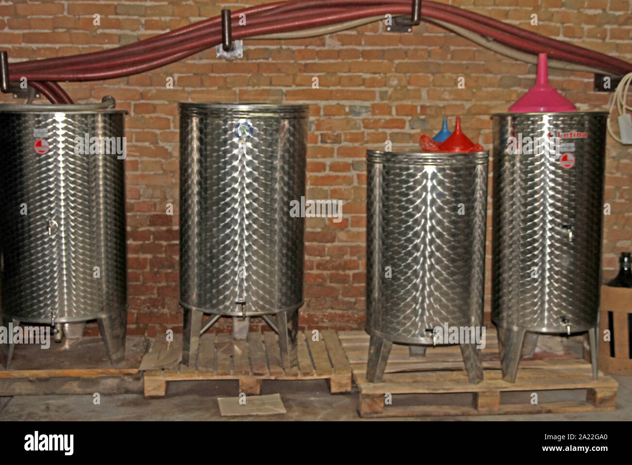 Smaller wine distillation tanks in winery, near Kladovo, Serbia Stock ...