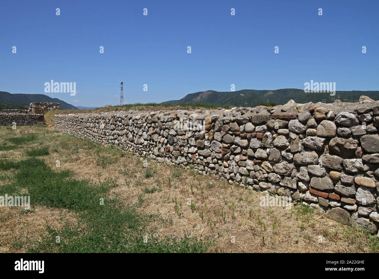 Walls inside the Diana Roman Castrum Fortress, cliffs of the Djerdap ...