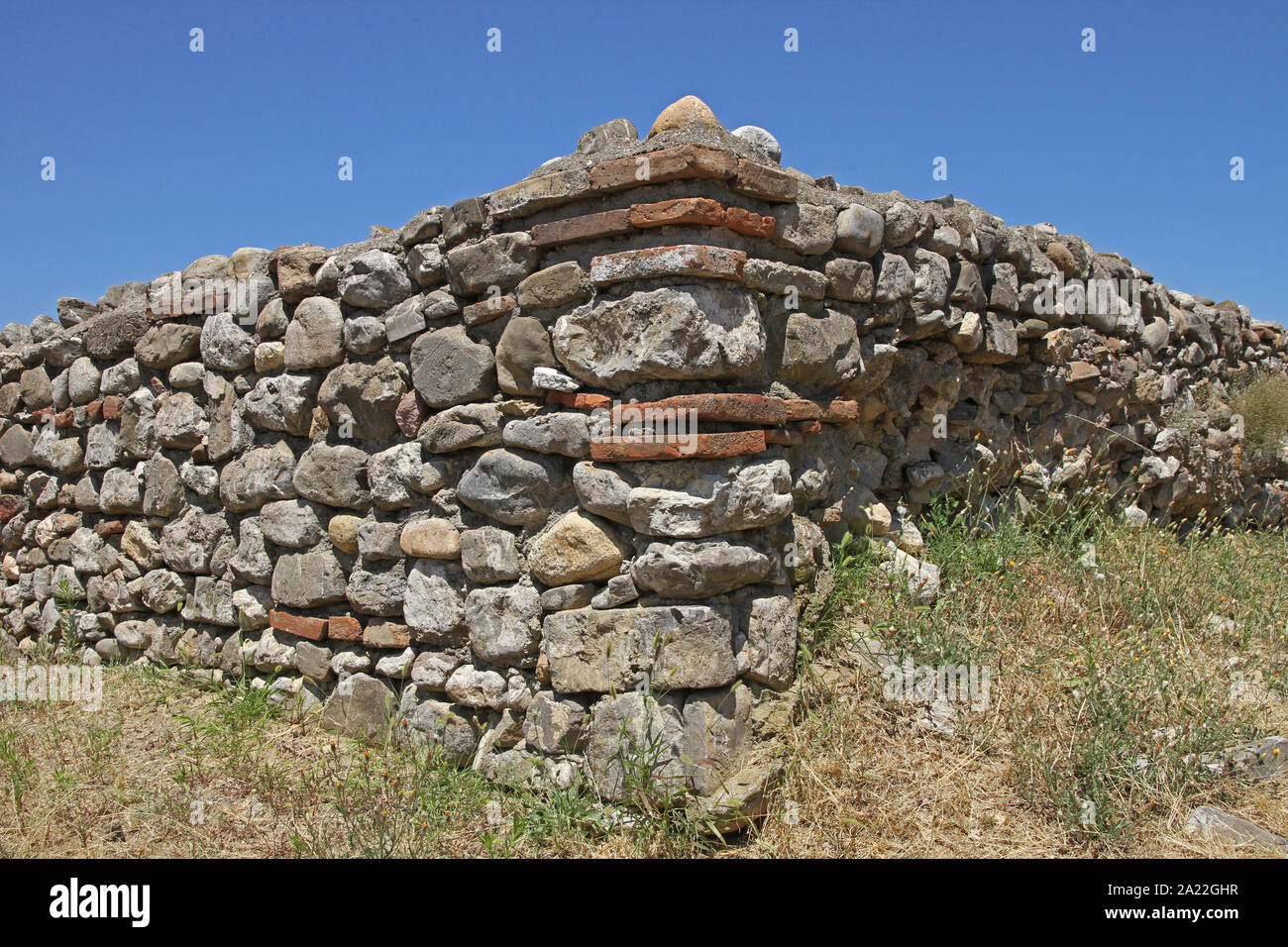 Corner of stone brick walls inside the Diana Roman Castrum Fortress ...