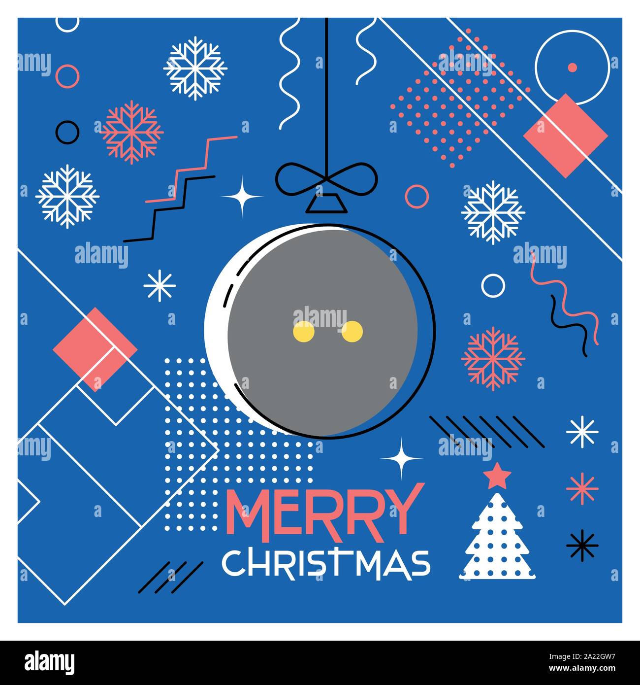 Merry Christmas. Greeting card with Christmas ball as a squash ball ...