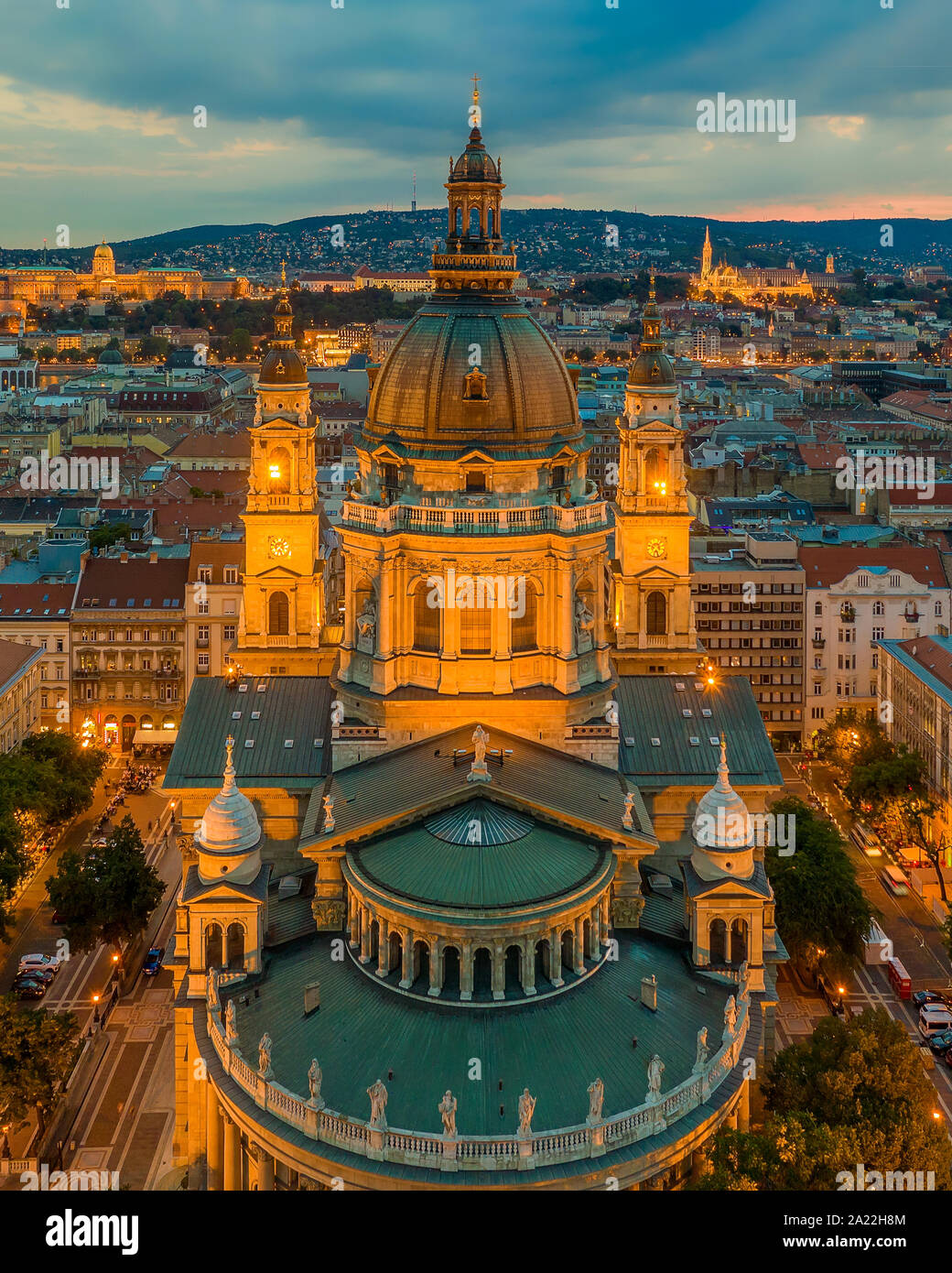 St. Stephen basilica. in Budapest Hungary. Amazing sunset with clouds ...