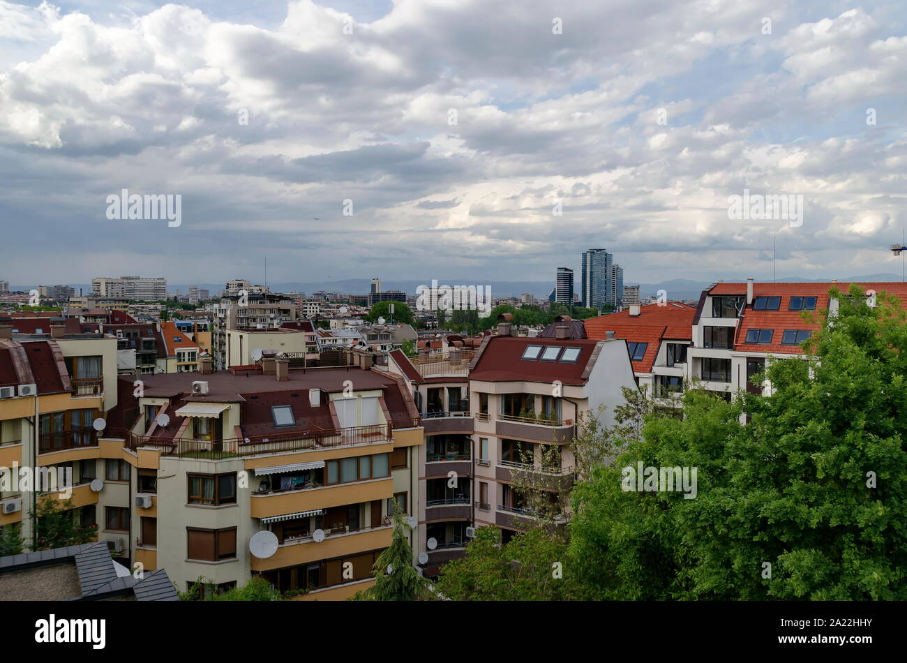 Residential neighborhood with new modern houses against the backdrop of ...